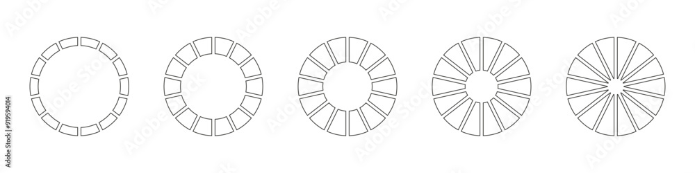 Stock-Vektorgrafik „Wheel round divided, 14 sections. Outline donut chart, pies segmented ...