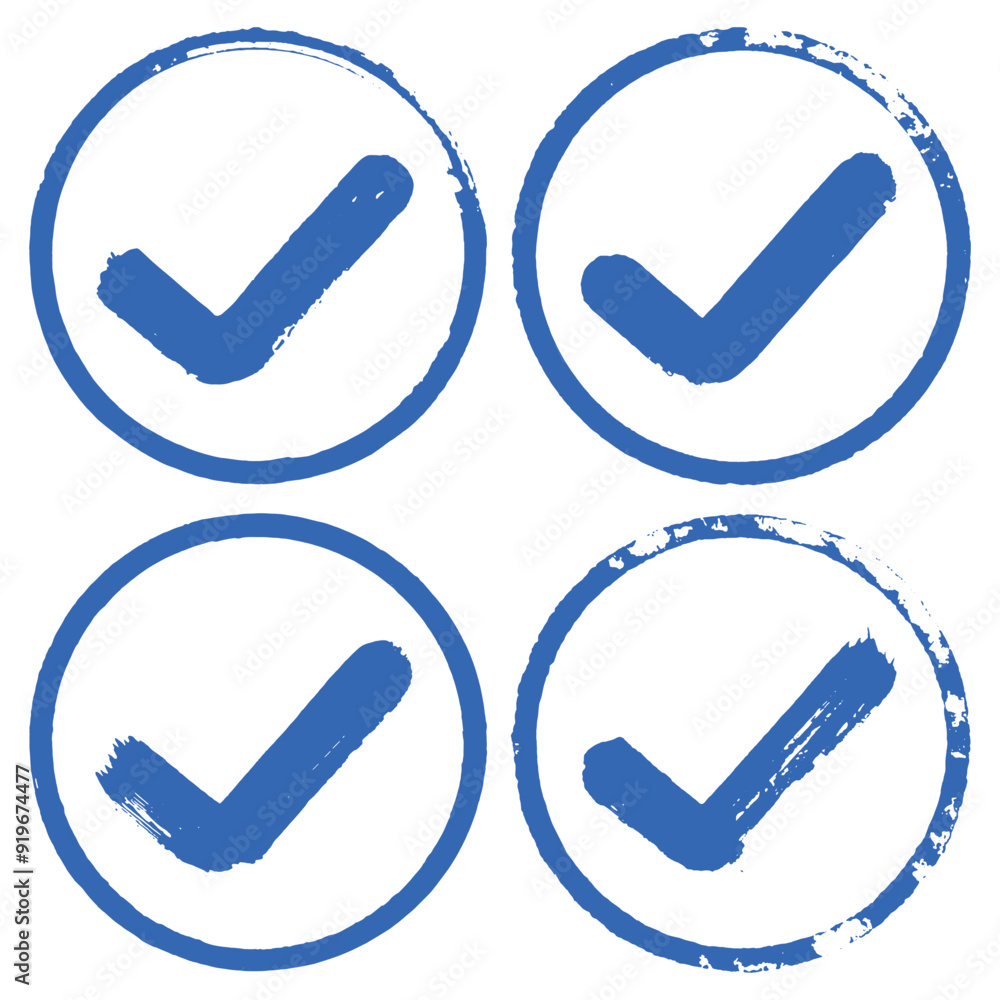 collection of hand painted blue circular checkmark brush stroke vector ...