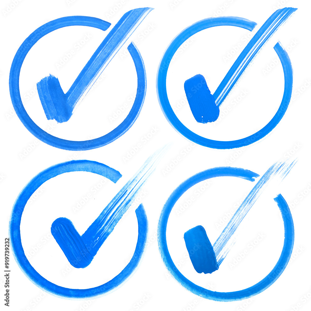 collection of blue watercolor brush stroke painted check mark inside a ...
