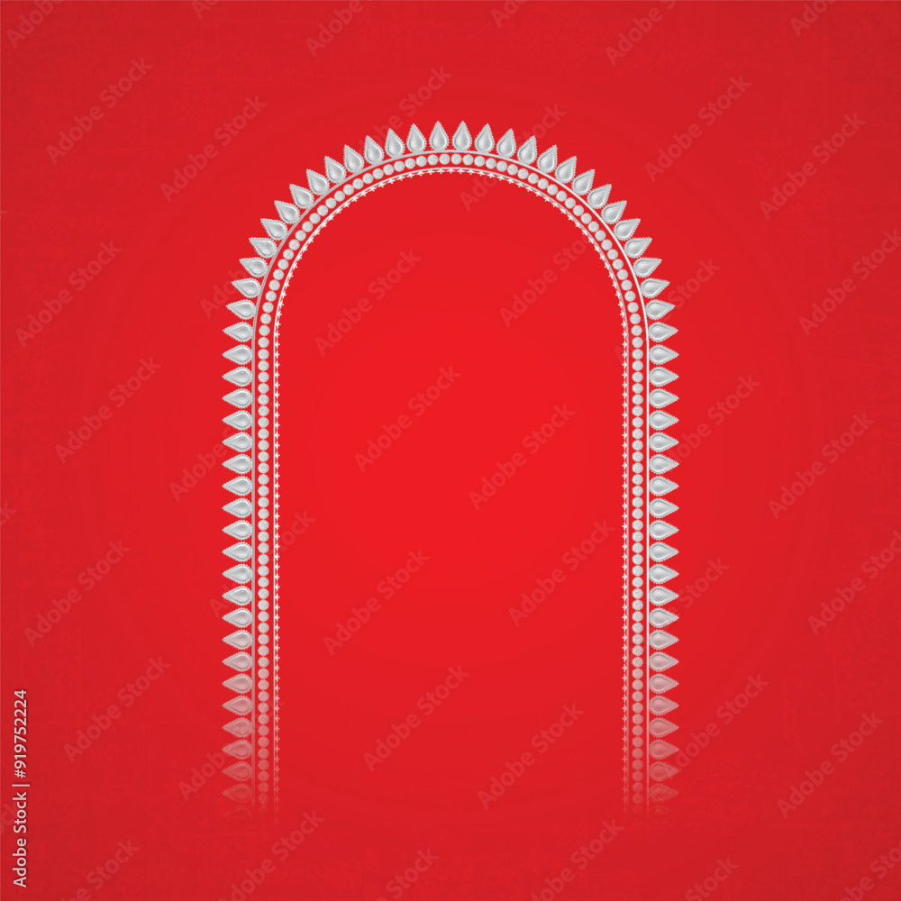 Durga Puja, Frame, Border, arch gateway on vibrant red background ...