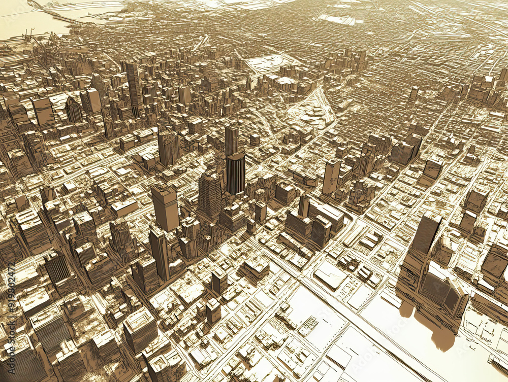 Technical aerial visual, 3D LiDAR GIS aerial map satellite scan model ...