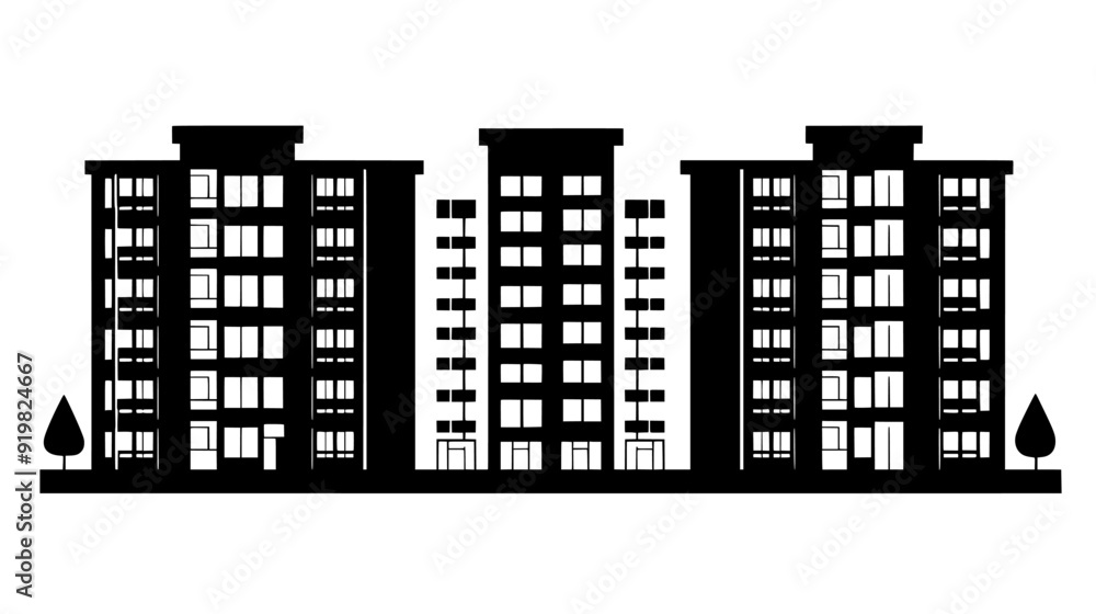 Complex of low-rise buildings with a central courtyard and evenly ...