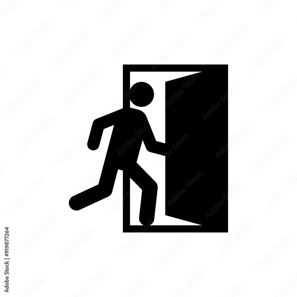 Exit sign evacuation icon. Man exiting door symbol. Exit sign for ...