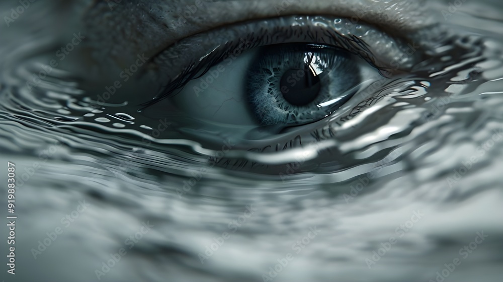 Drowning in Emotion: A close-up of a human eye submerged in water ...