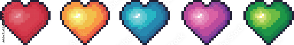 Pixel heart set icon 3d style. Vintage love symbol, 8 bit vector ...