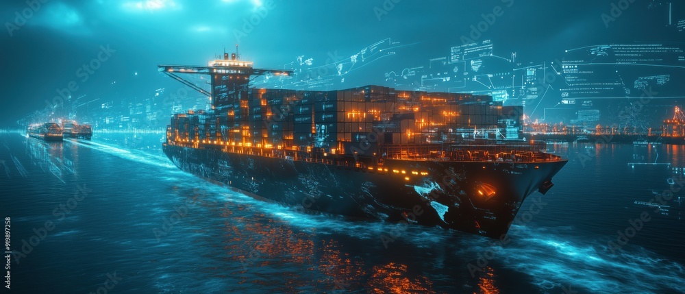 Futuristic cargo container ships use advanced technology for global ...