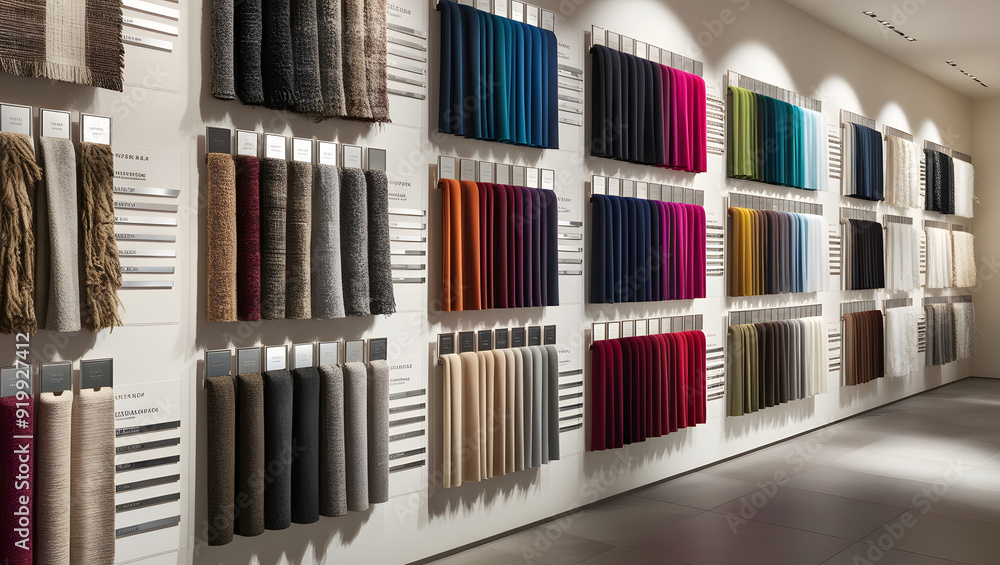 Fabric texture wall with textile swatches ranging from tweed to chiffon ...