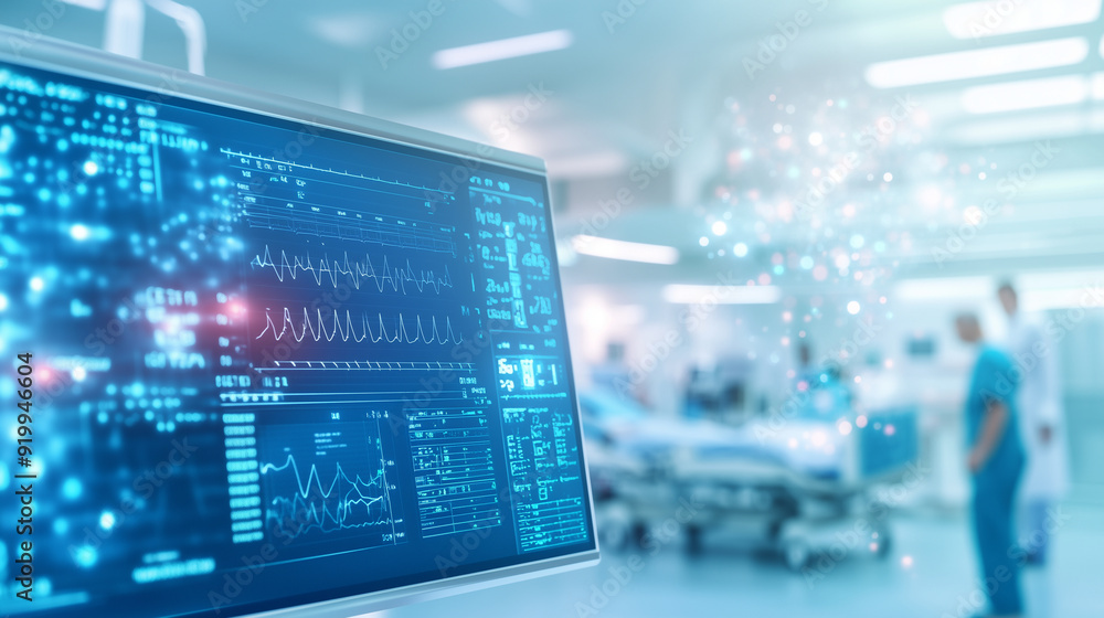 Medical technology concept, featuring a digital interface displaying an ...