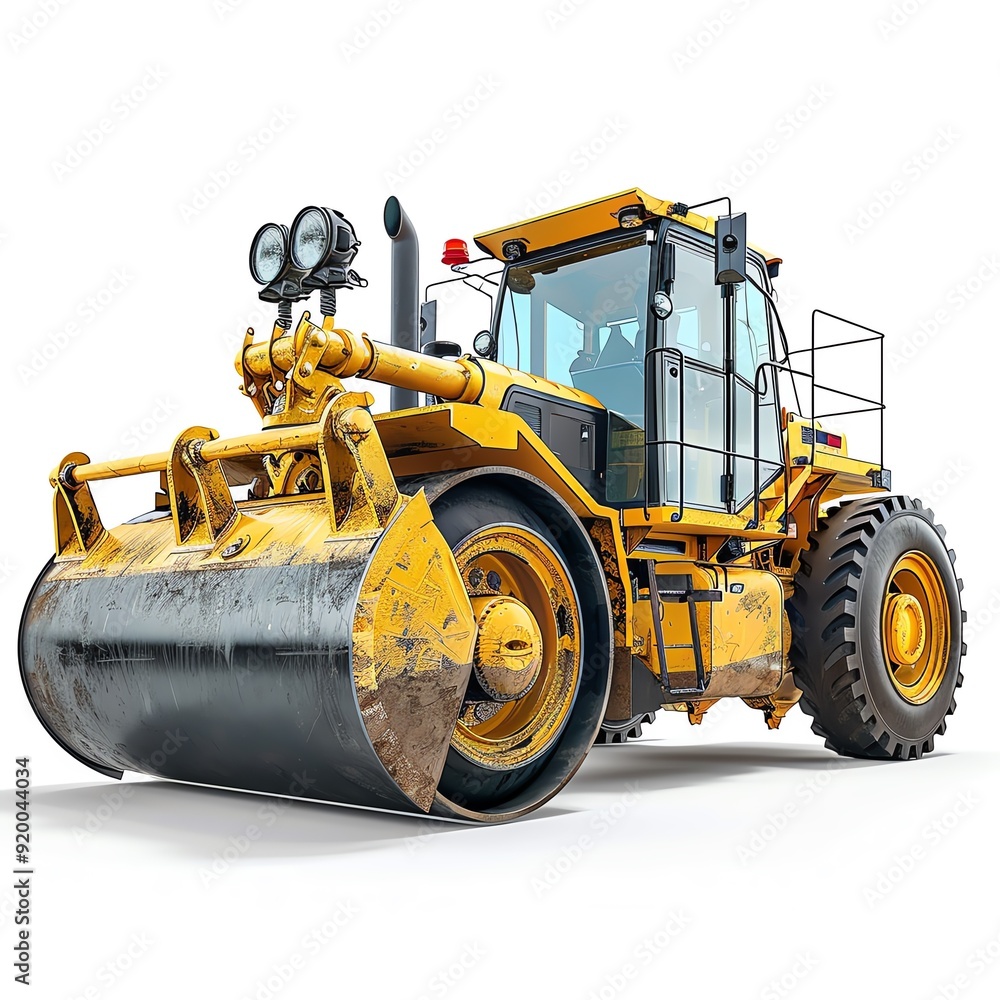 Tandem Roller Compactor With A Split Oscillating Drum Isolated On White Demonstrating Advanced