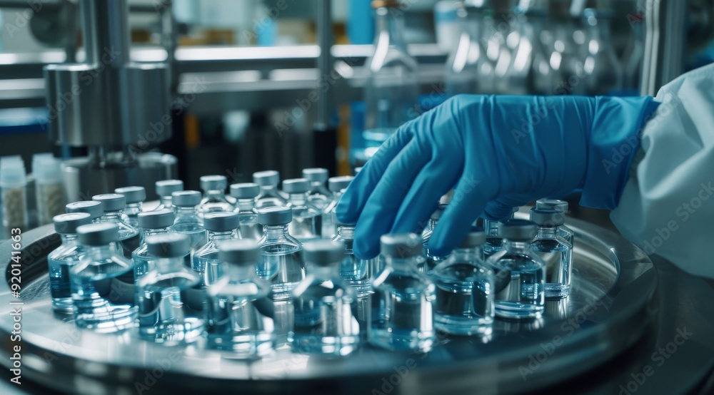 A medical workers gloved hand carefully manages vaccine vials on a ...