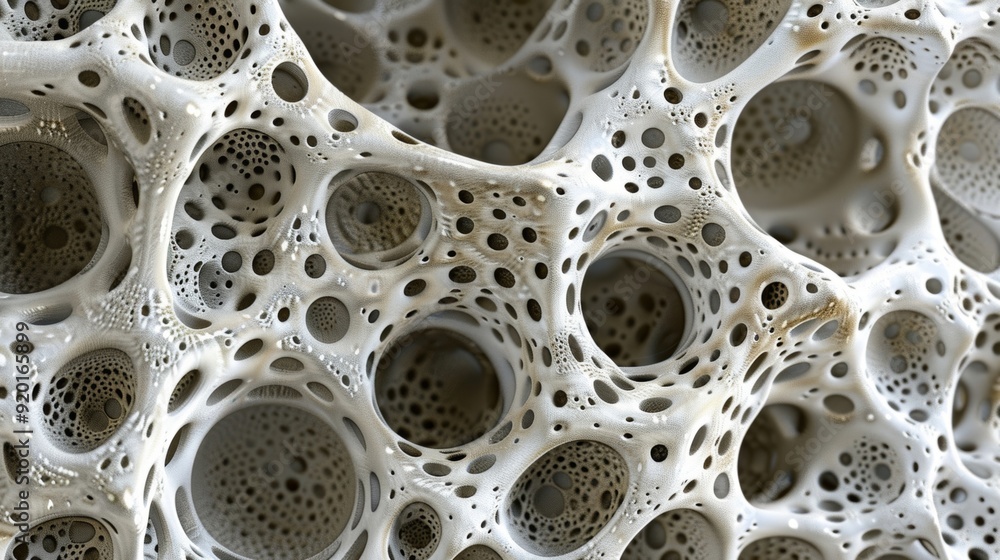 A topdown view of a complex organic structure with interlocking cells ...