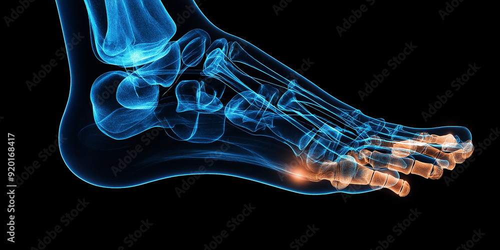 Human foot bones showing metatarsal stress fracture injury Stock ...