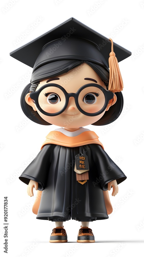Charming 3D character model of a cute graduate, showcasing the joyful ...