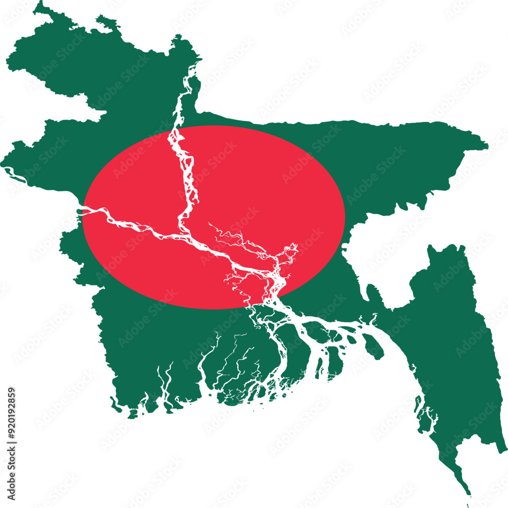 Flag of Bangladesh on his own Map vector design and illustration ...