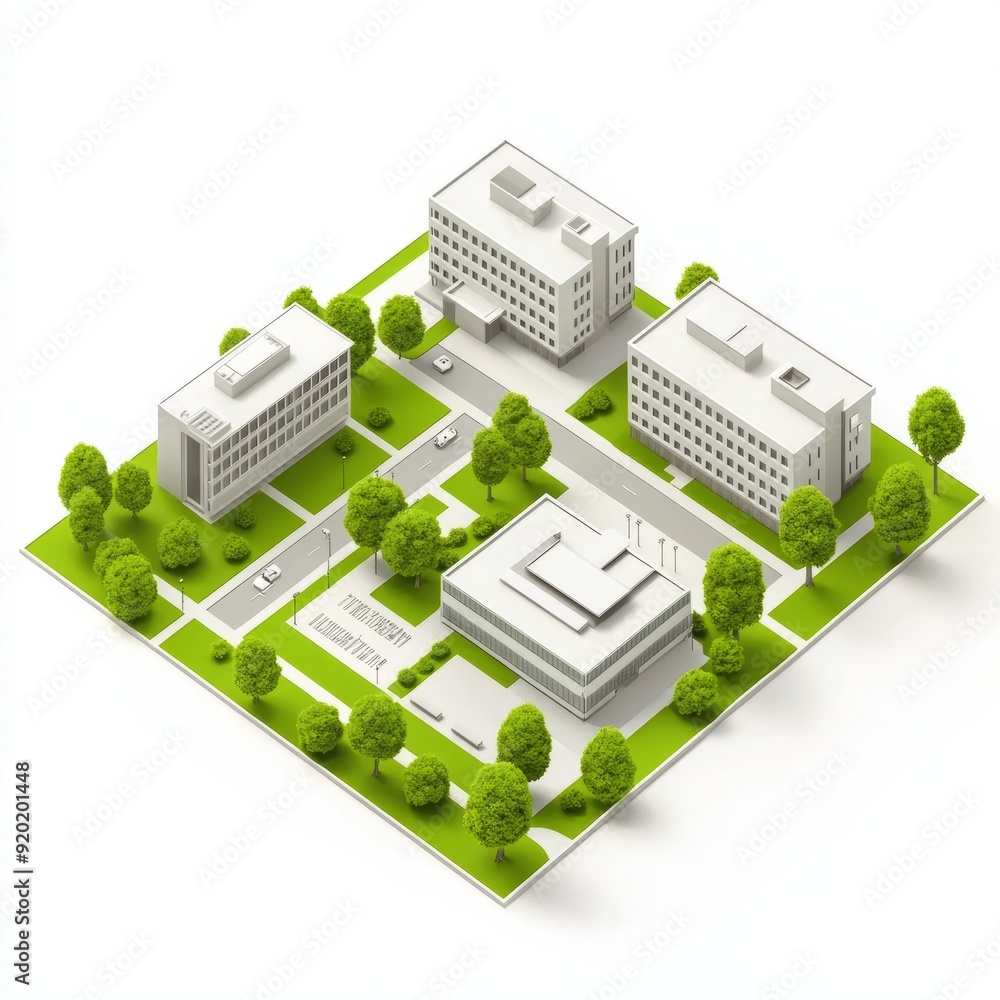 3D Render of a modern university campus with lecture halls and student ...