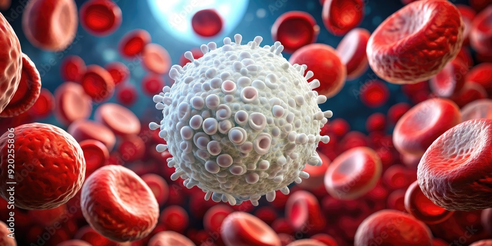 Microscopic view of a healthy white blood cell, also known as a ...
