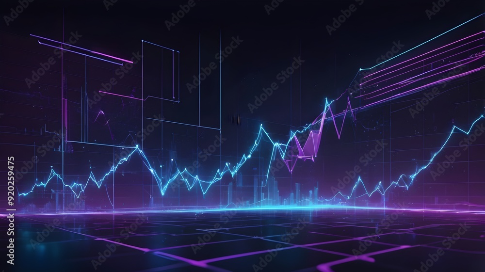 futuristic digital market graph virtual economy neon lines data points ...
