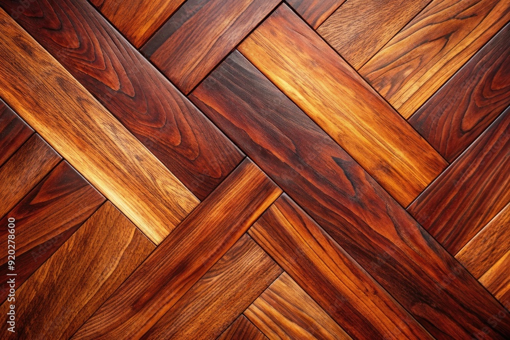 Richly grained mahogany wood planks laid diagonally, forming a ...
