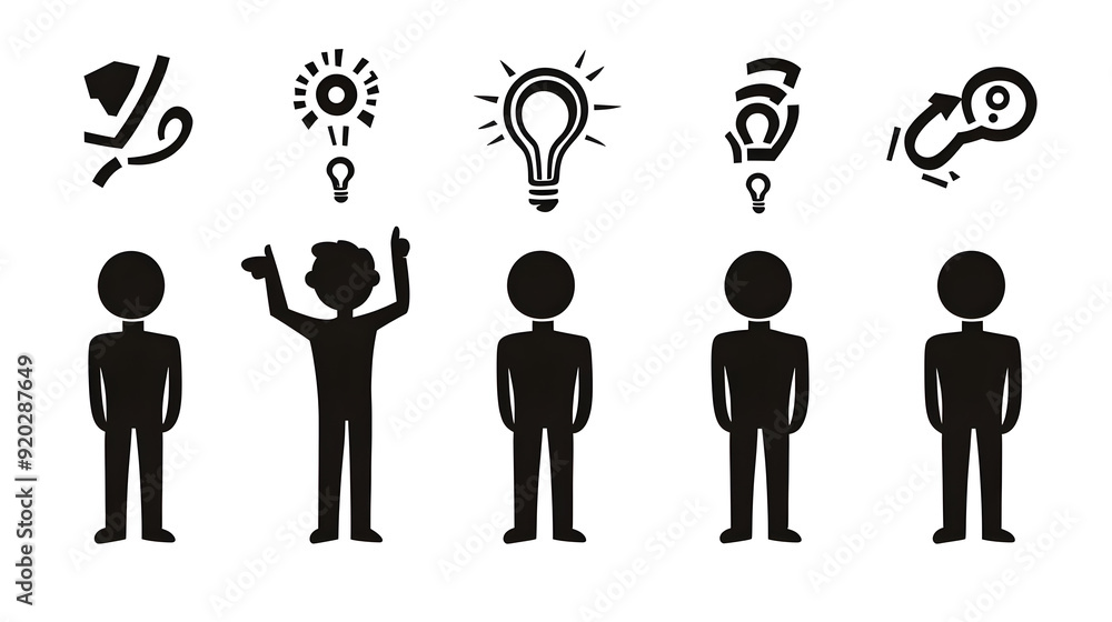 Siluet orang dengan simbol ide dan komunikasi. Stock Illustration ...