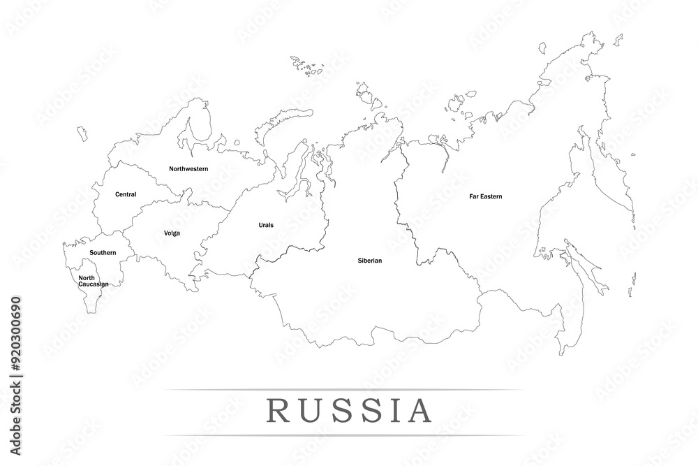 Administrative regions of RUSSIA. Province, state, division name with ...