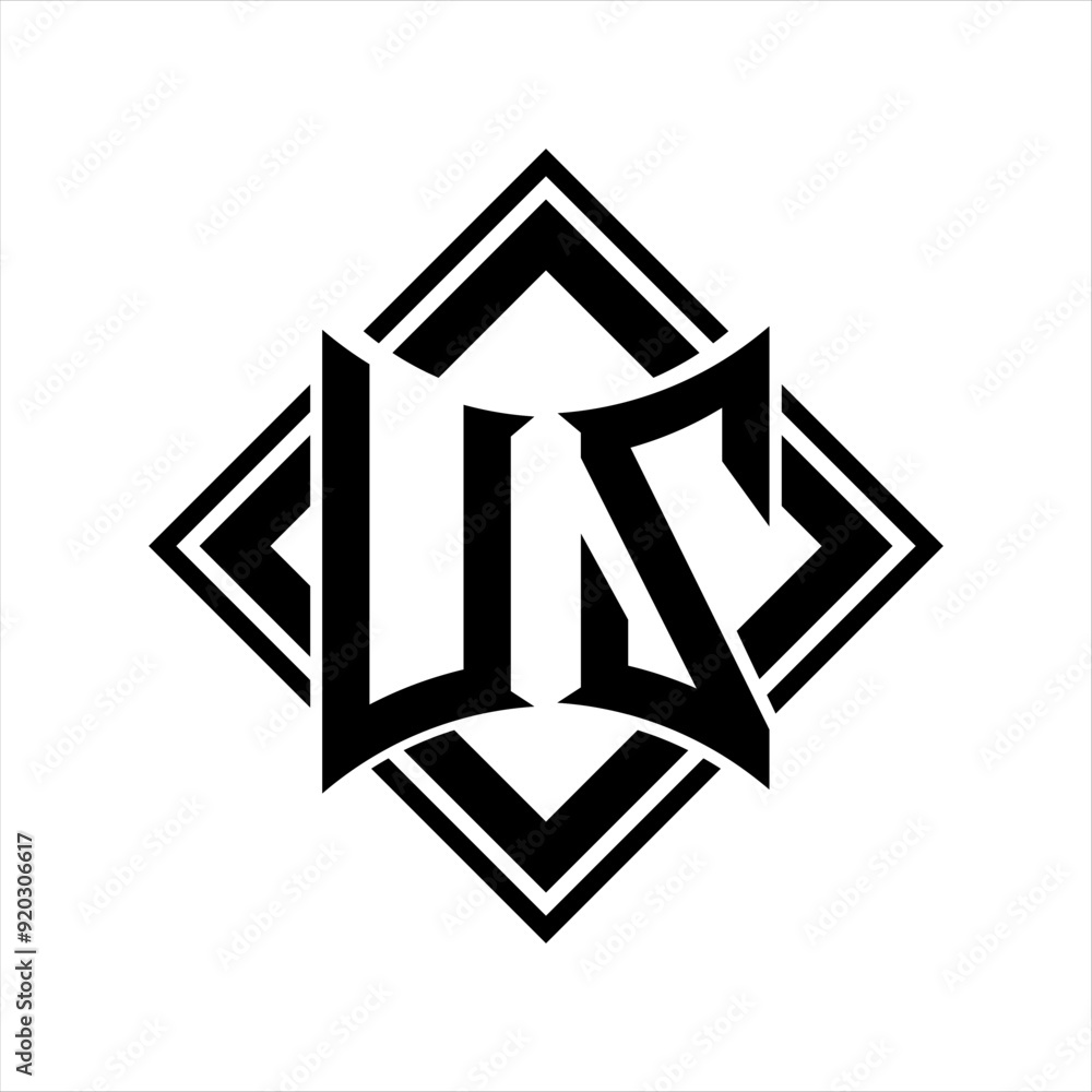 UZ Letter logo with abstract shield shape with square black outline on ...