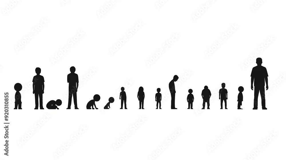 Silhouette illustration showing the stages of human development from ...