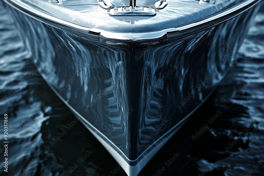 Portrait of a boat hull designed for aerodynamic water flow, High ...