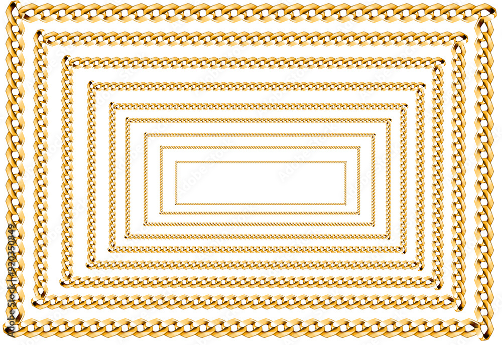 3D gold chain frame, Oval or round rectangle. Seamless luxury golden ...