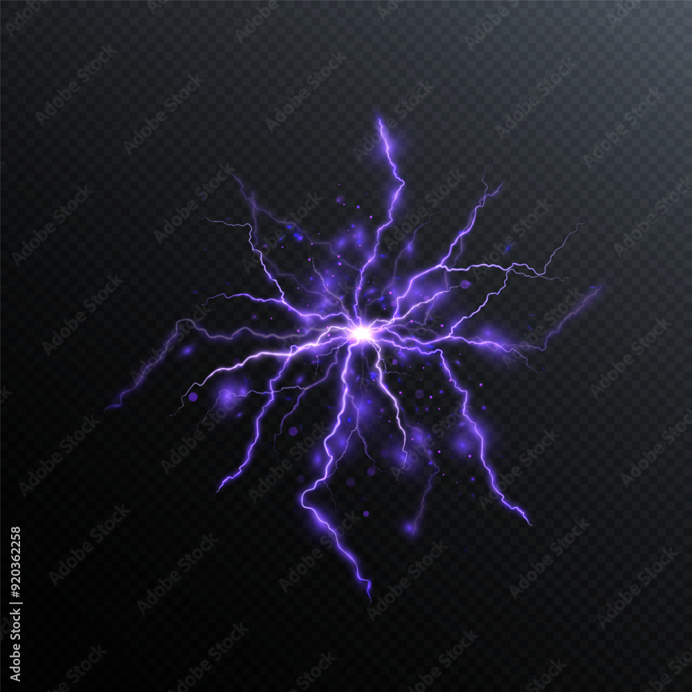 Bright lightning. Realistic lightning on transparent background ...