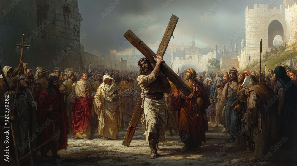 Jesus carrying the cross on the way to Golgotha Stock Photo | Adobe Stock