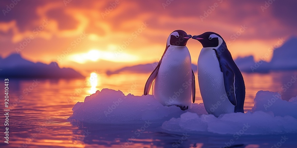 Penguin Pair Bonding on Ice Under a Magical Twilight, generative ai ...