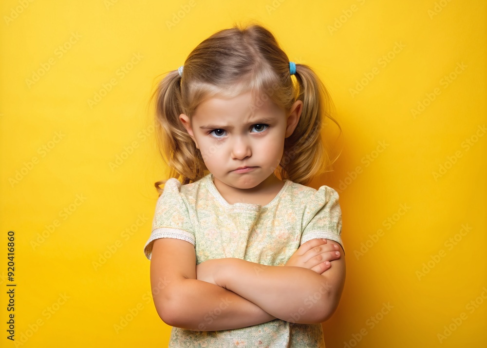 Adorable little girl with a frowning face, crossed arms, and a pouty ...
