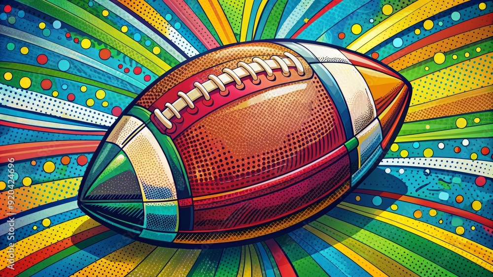 Whimsical hand-drawn illustration of a stylized football with bold ...