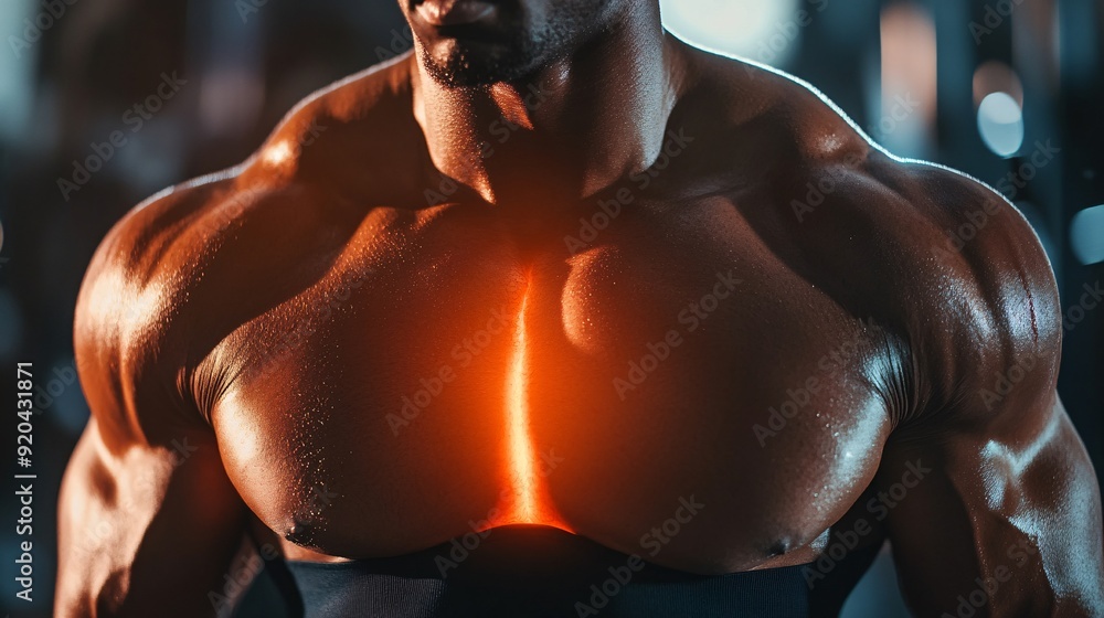 240805 100. Detailed view of upper body with highlighted chest pain in ...