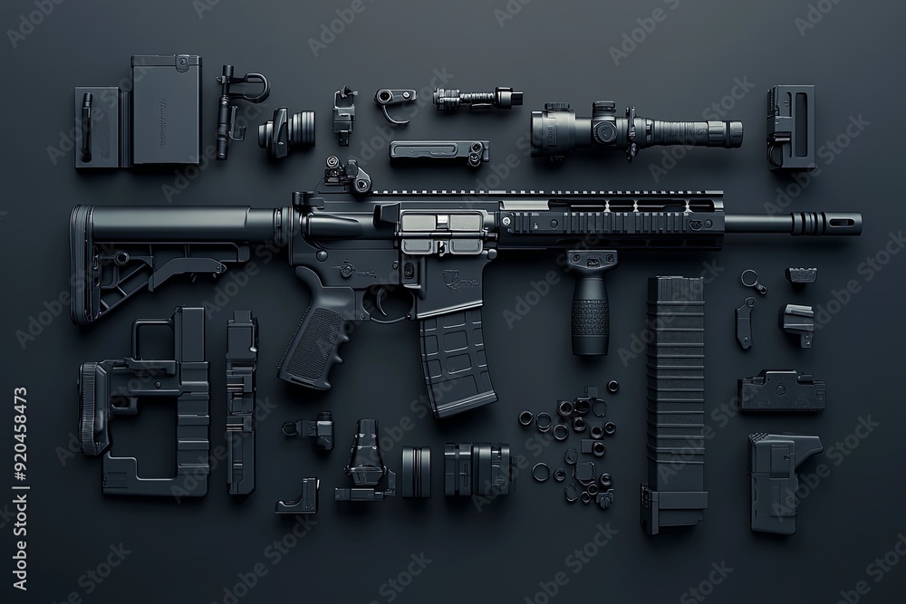 M4 Carbine and Components: A high-resolution image of an M4 Carbine Stock Illustration | Adobe Stock