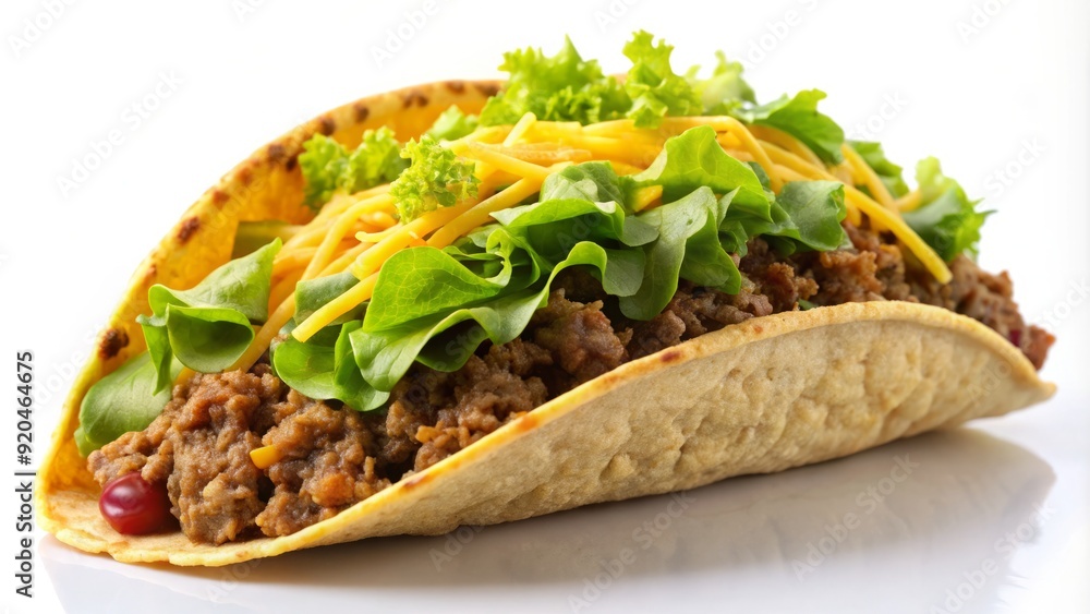 A solo crispy taco filled with seasoned ground beef, lettuce, and ...