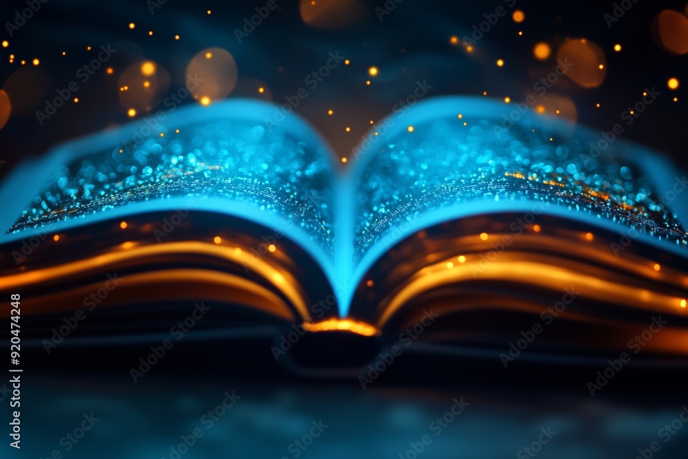 Portrait of a digital book with glowing pages, representing the future ...