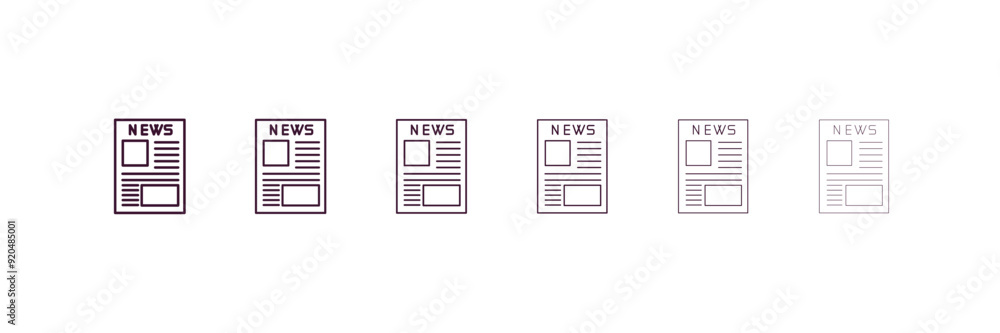 newspaper page outline icon. Linear vector from business concept. 6 different line style ...