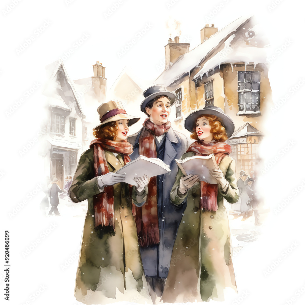 Watercolor Christmas Carol Singers isolated on a transparent background ...