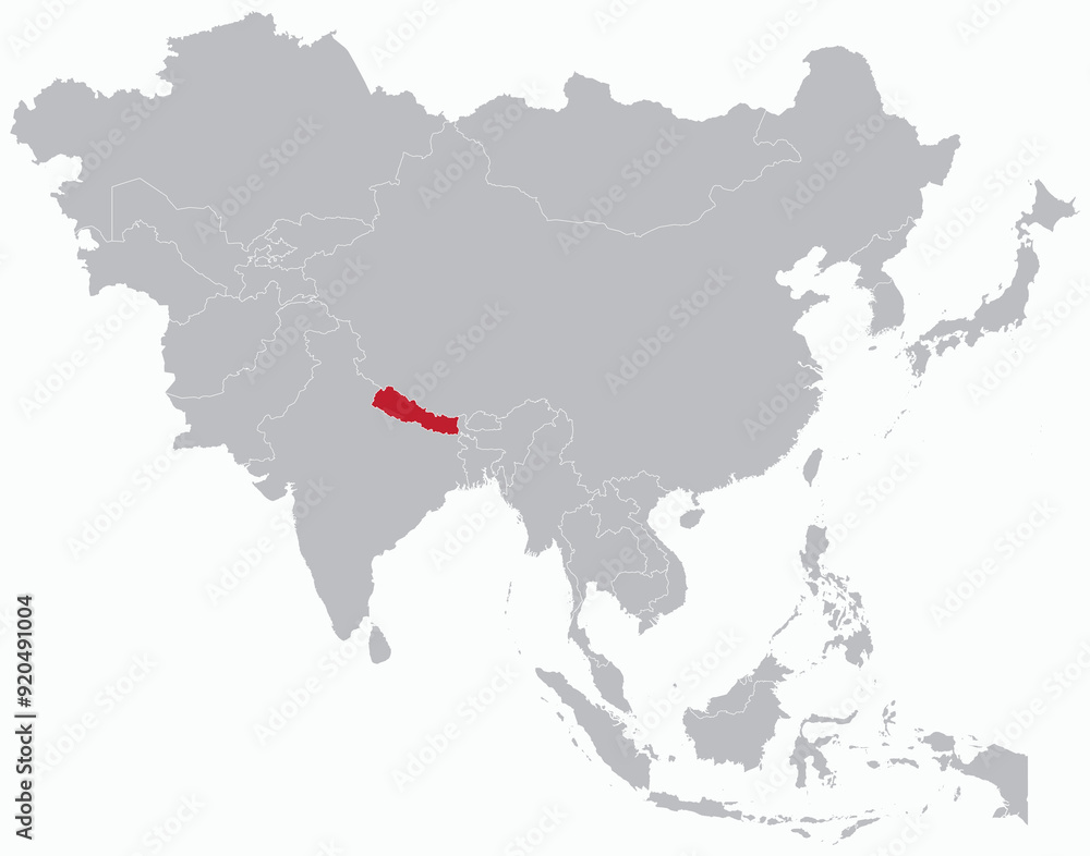 Highlighted map of NEPAL inside detailed blank flat political map of ...