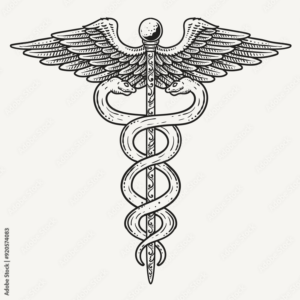 Caduceus medical symbol hand drawn vector on white background Stock ...