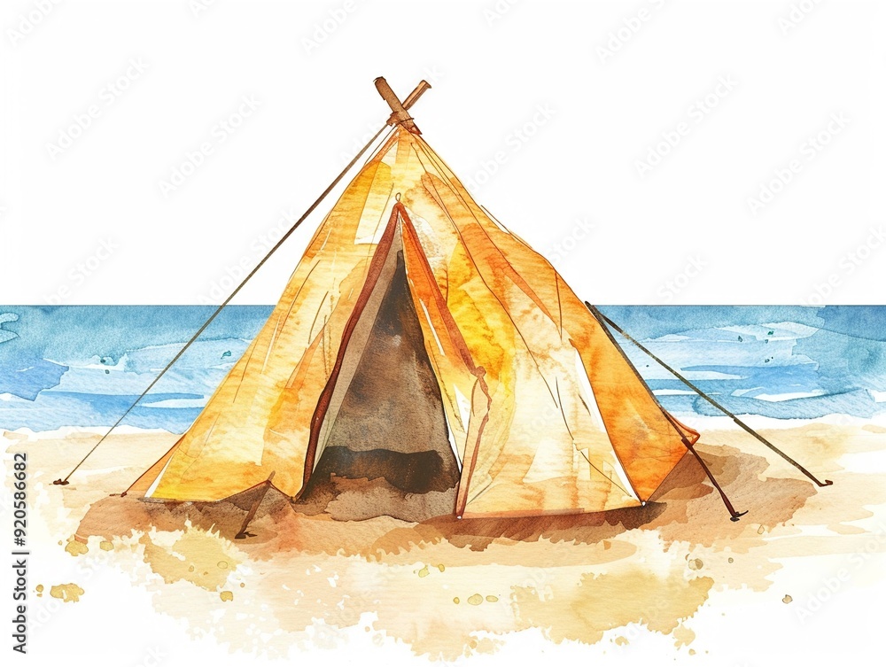 Beach tent clipart providing shelter,Clipart, watercolor illustration ...