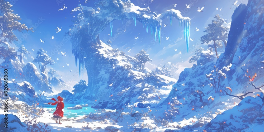 Enchanting Anime-Style Winter Wonderland: Magical Snowy Landscape with ...