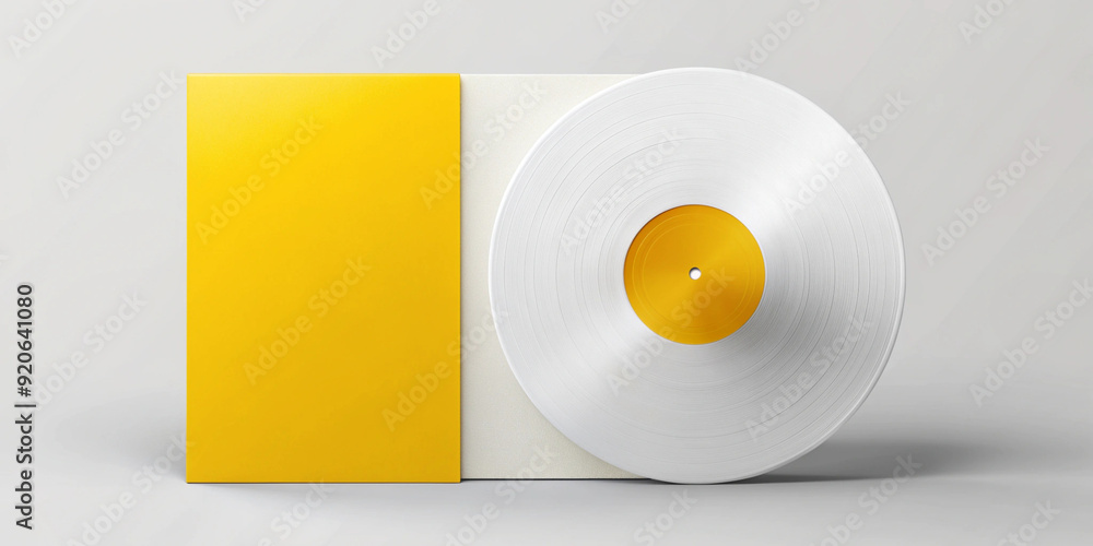 Mockup with new vinyl disc sticking out on the side. White background ...
