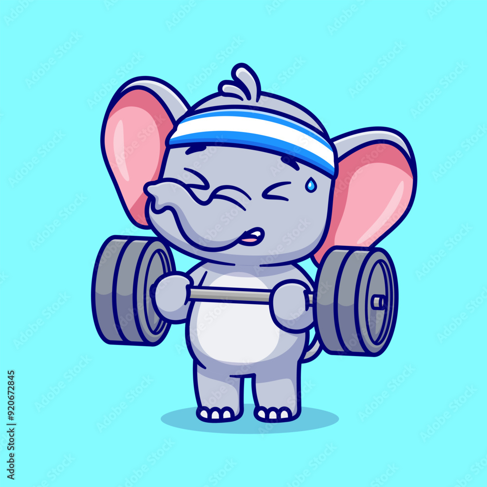 Cute Elephant Lifting Barbell Cartoon Vector Icon Illustration. Animal ...