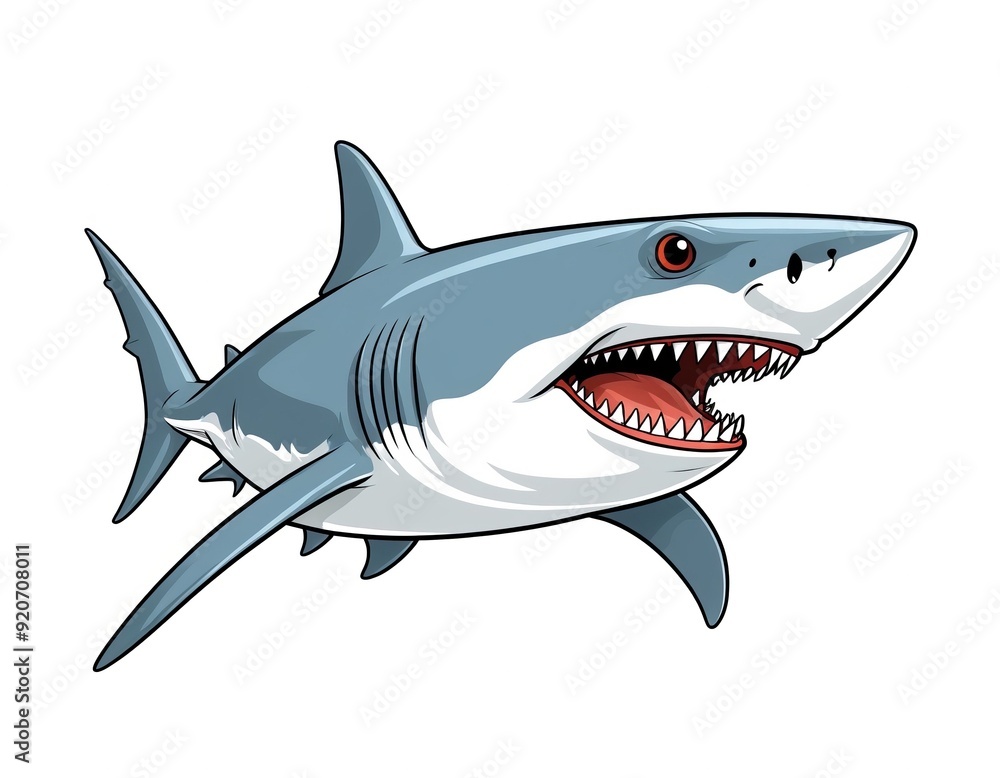 cartoon shark with open mouth and sharp teeth. Stock Illustration ...