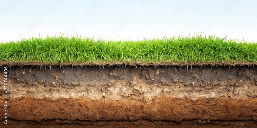 Underground soil layer cross section with grass on top, earth, erosion ...