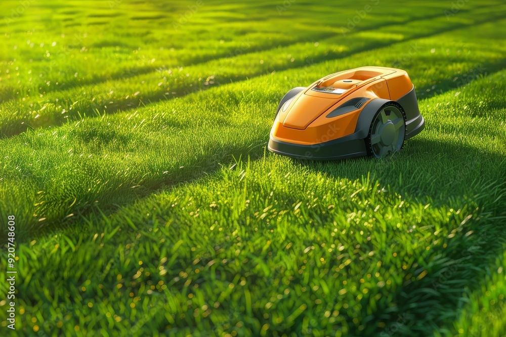 Timelapse Aerial - Top down shot of robotic lawn mower mowing the lawn ...