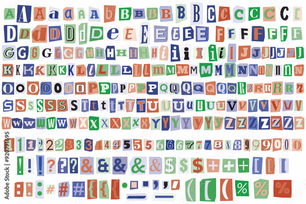 Ransom letters notes collage style vector alphabet. Cut Out Blackmail ...