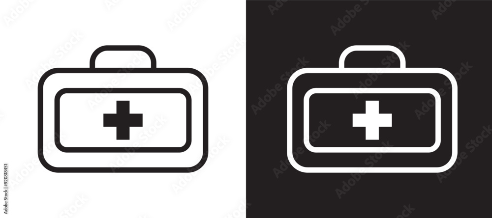 First aid box icon Black line, First aid kit medicals box icon set med ...